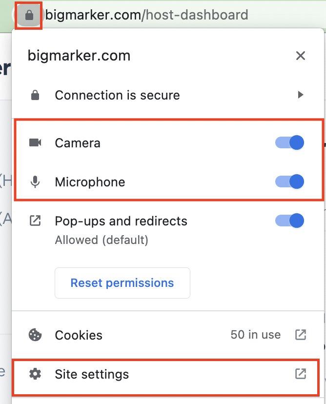 Allowing, Selecting, and Switching your Mic and Camera