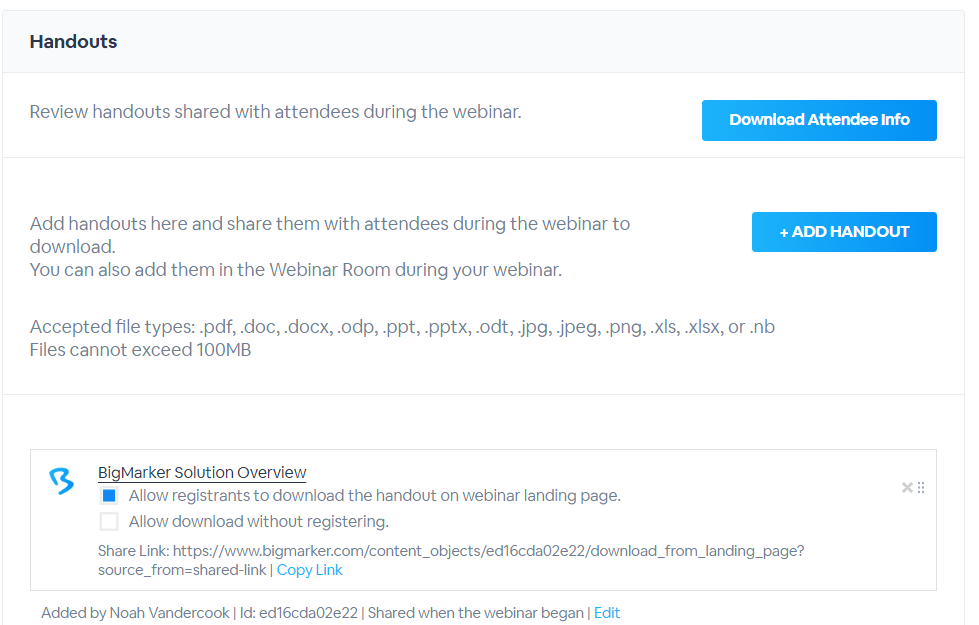 Handouts on BigMarker: Share Resources with Your Audience